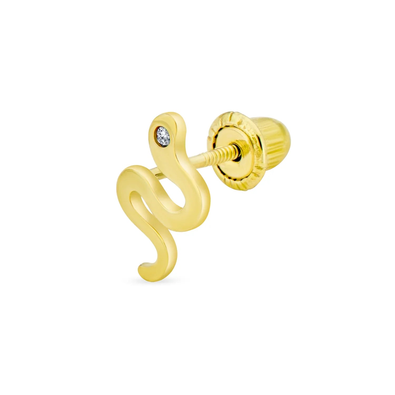 Minimalist 14K Gold Serpent Cartilage Ear Stud Earring with Safety Clu ...