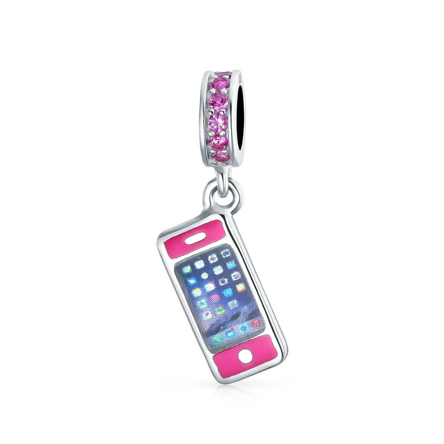 Pink Enamel Sterling Silver Dangle Charm Bead for Mobile Phone Fits Eu ...