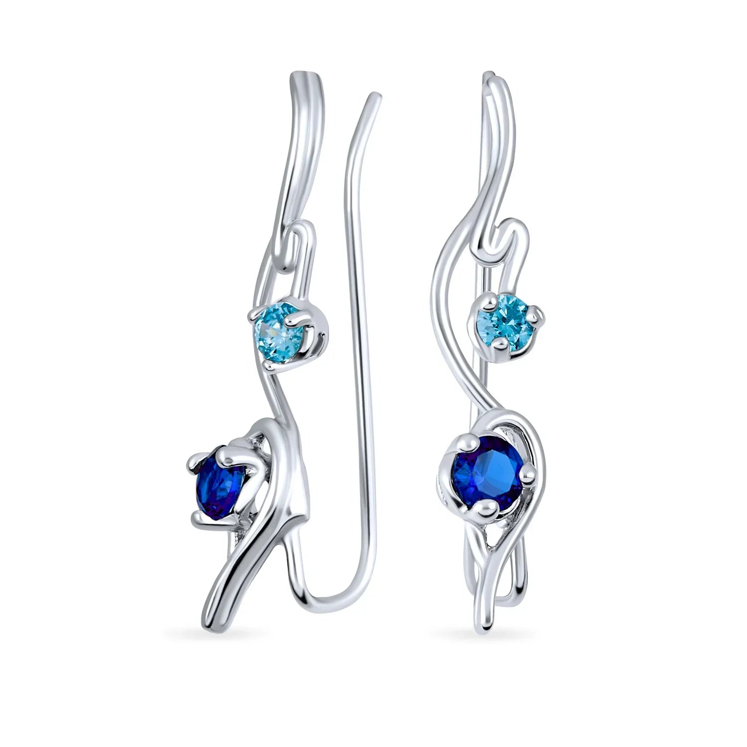Swirl Wire Ear Cuff Cartilage Aqua Blue CZ Earrings Simulated Sapphire ...