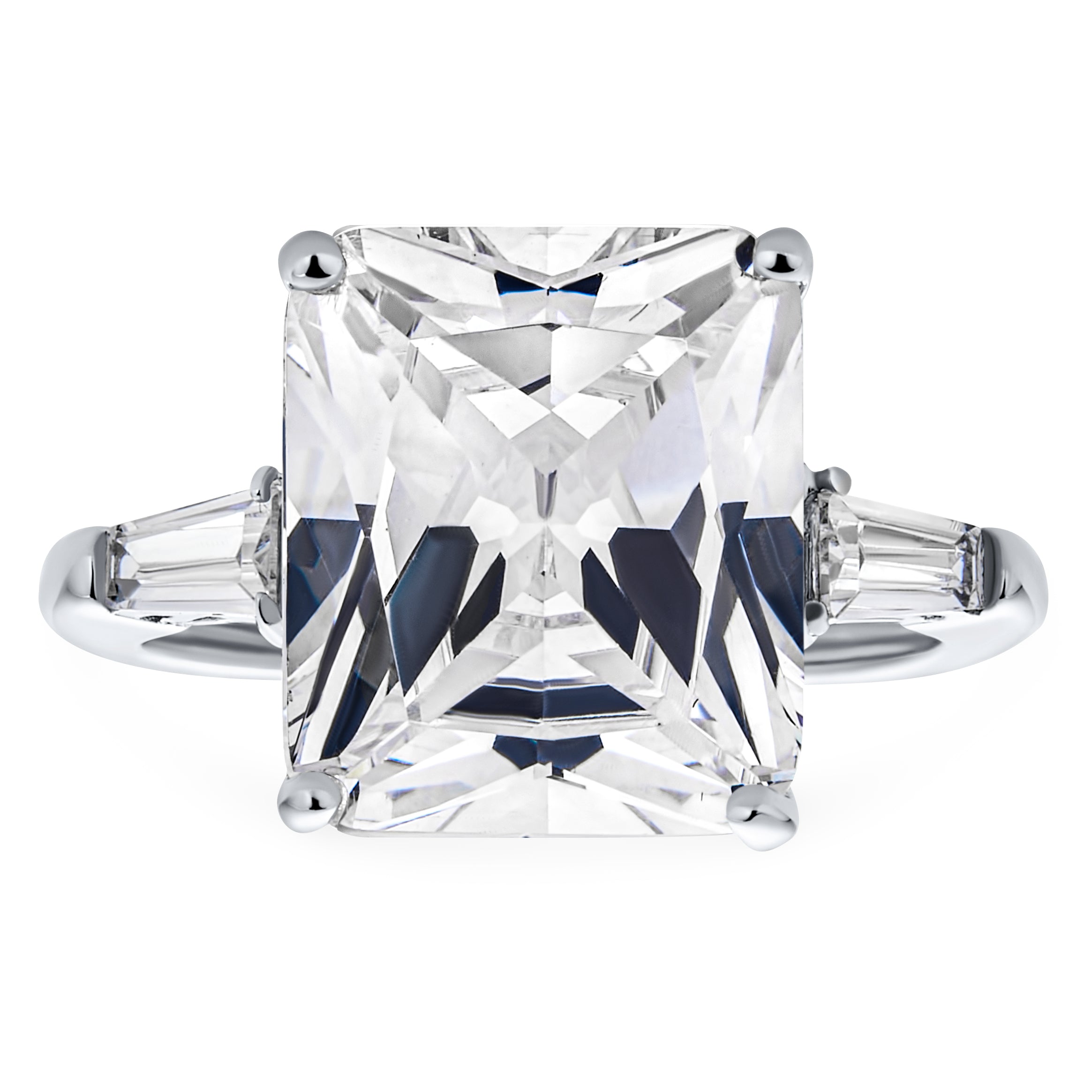 Art Deco 10CT Princess CZ Engagement Ring Baguette Stones