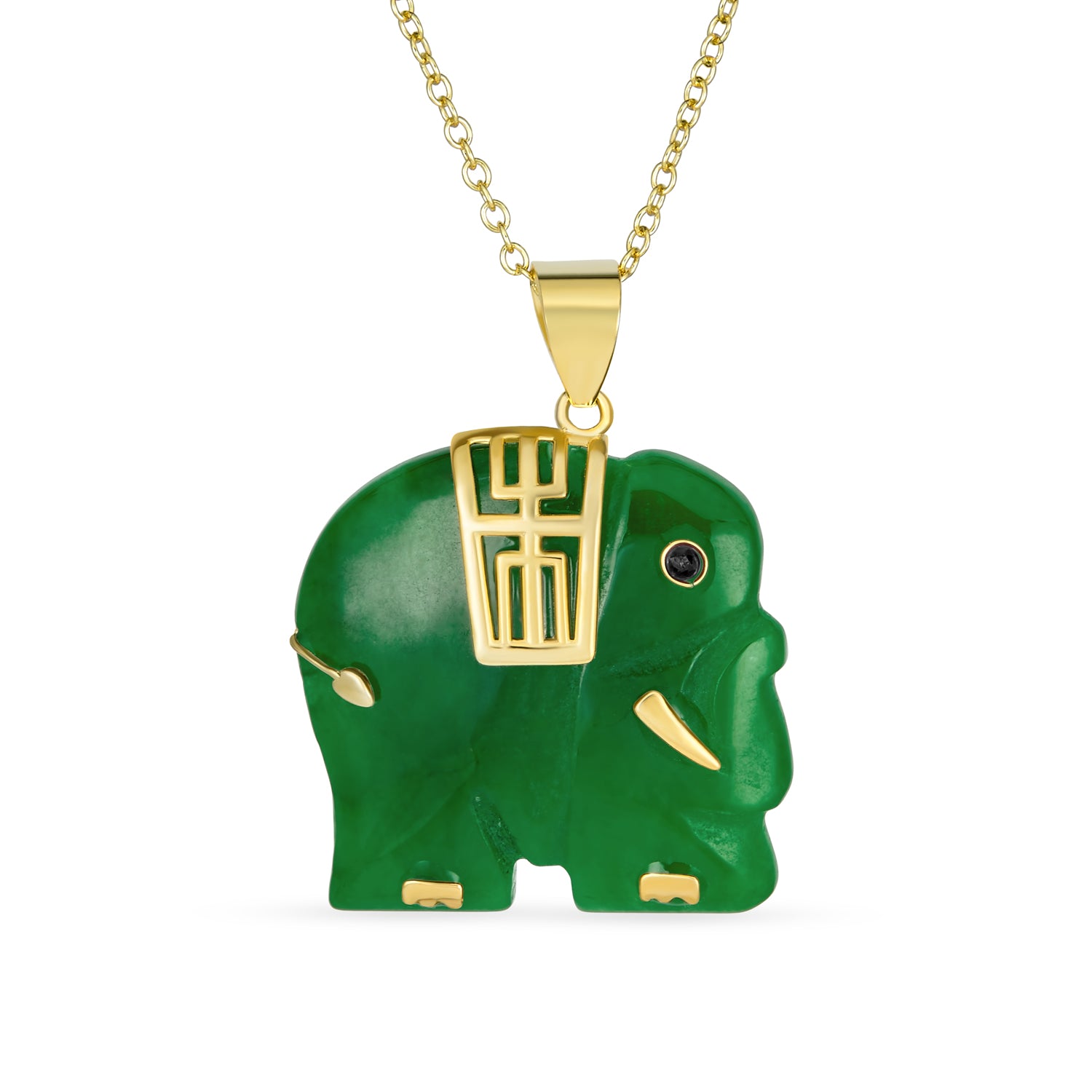 Bali Style Tribal Green Jade Elephant Pendant Necklace in 14K Gold 18 ...