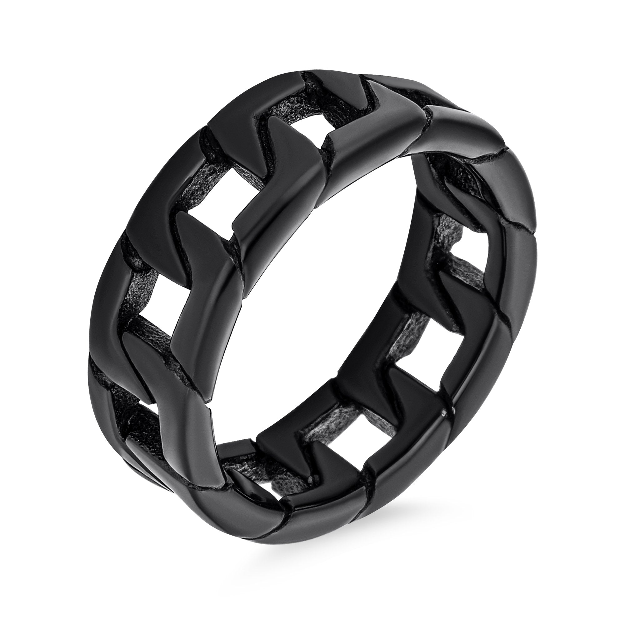 Mens Stainless Steel Biker Jewelry Black Cuban Chain Ring Band Gothic ...