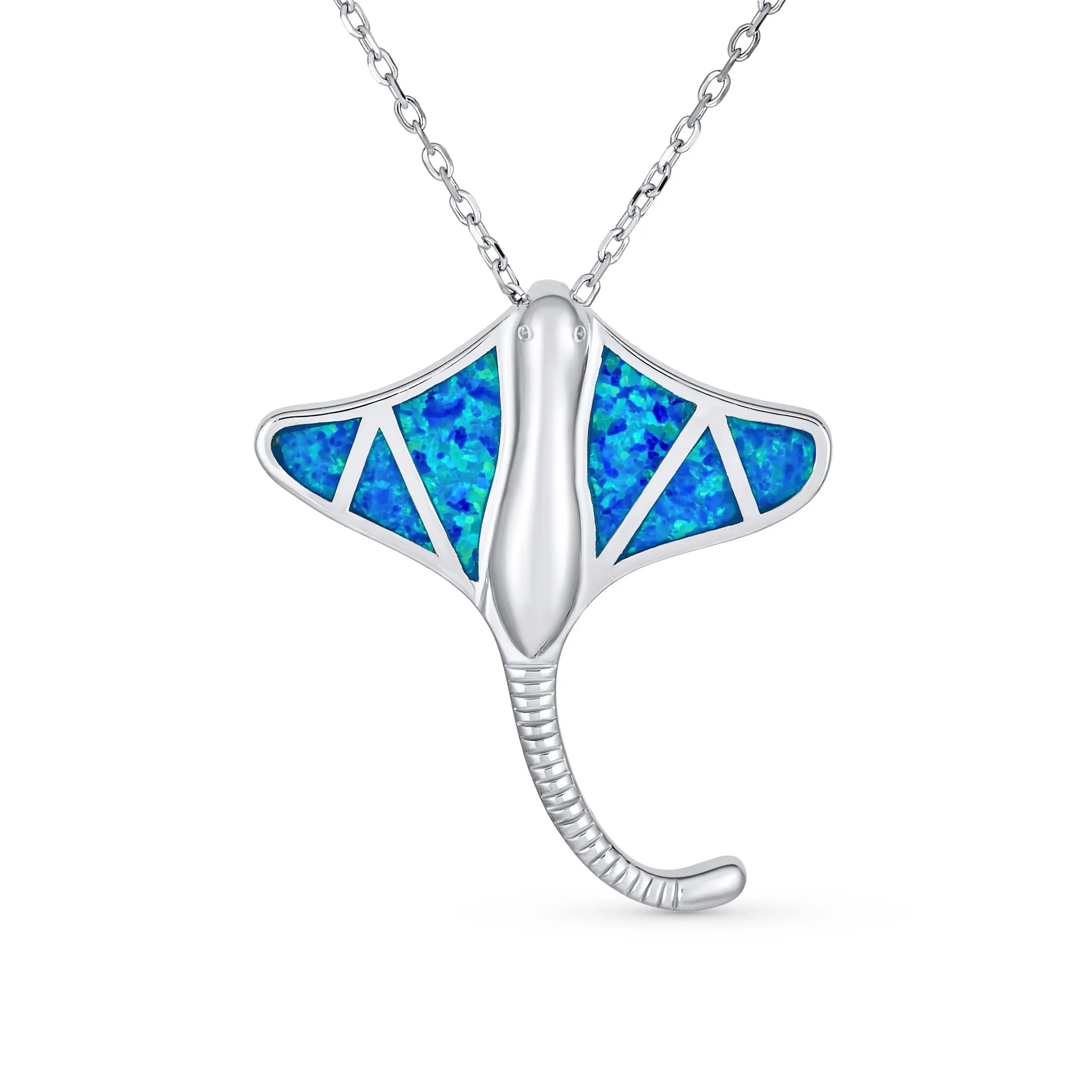 Nautical Ocean Blue Opal Stingray Pendant Necklace in Sterling Silver ...