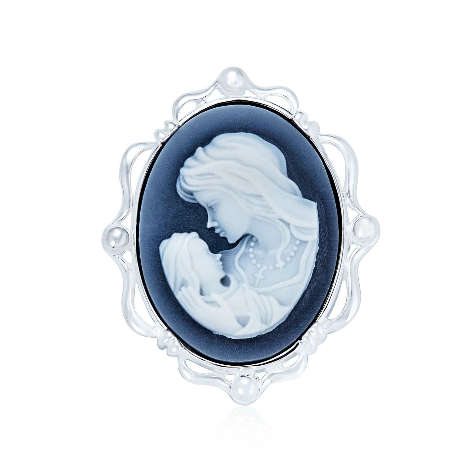 Victorian Mother Loving Child Cameo Pendant Brooch .925 Sterling Silve ...