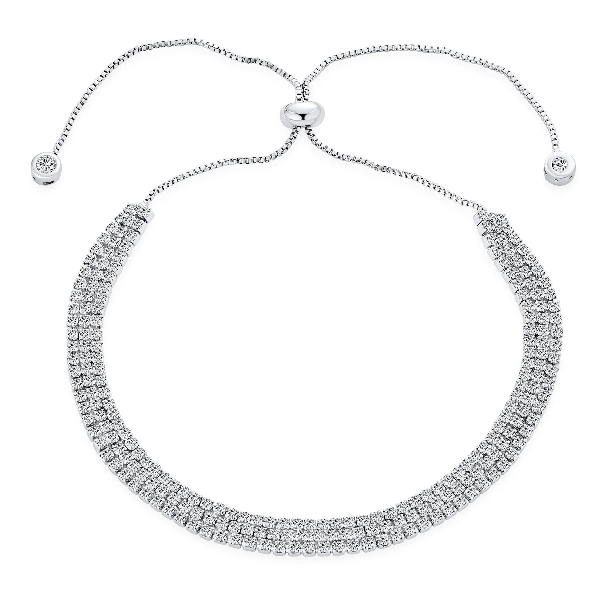 Bridal Three Row Thin 2 Strand CZ Slide Bolo Style Tennis Bracelet ...