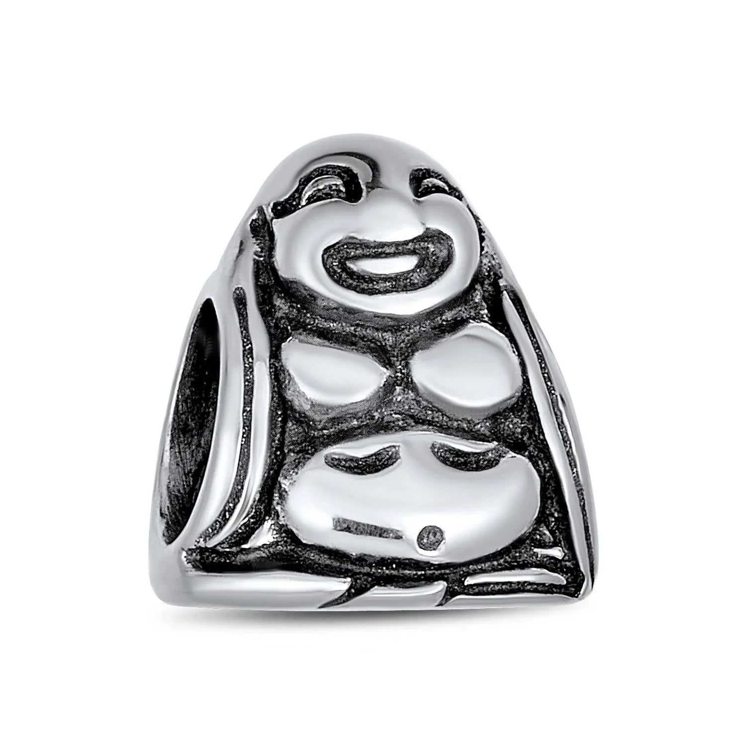 Asian Laughing Buddha Charm Bead Silver European Bracelet
