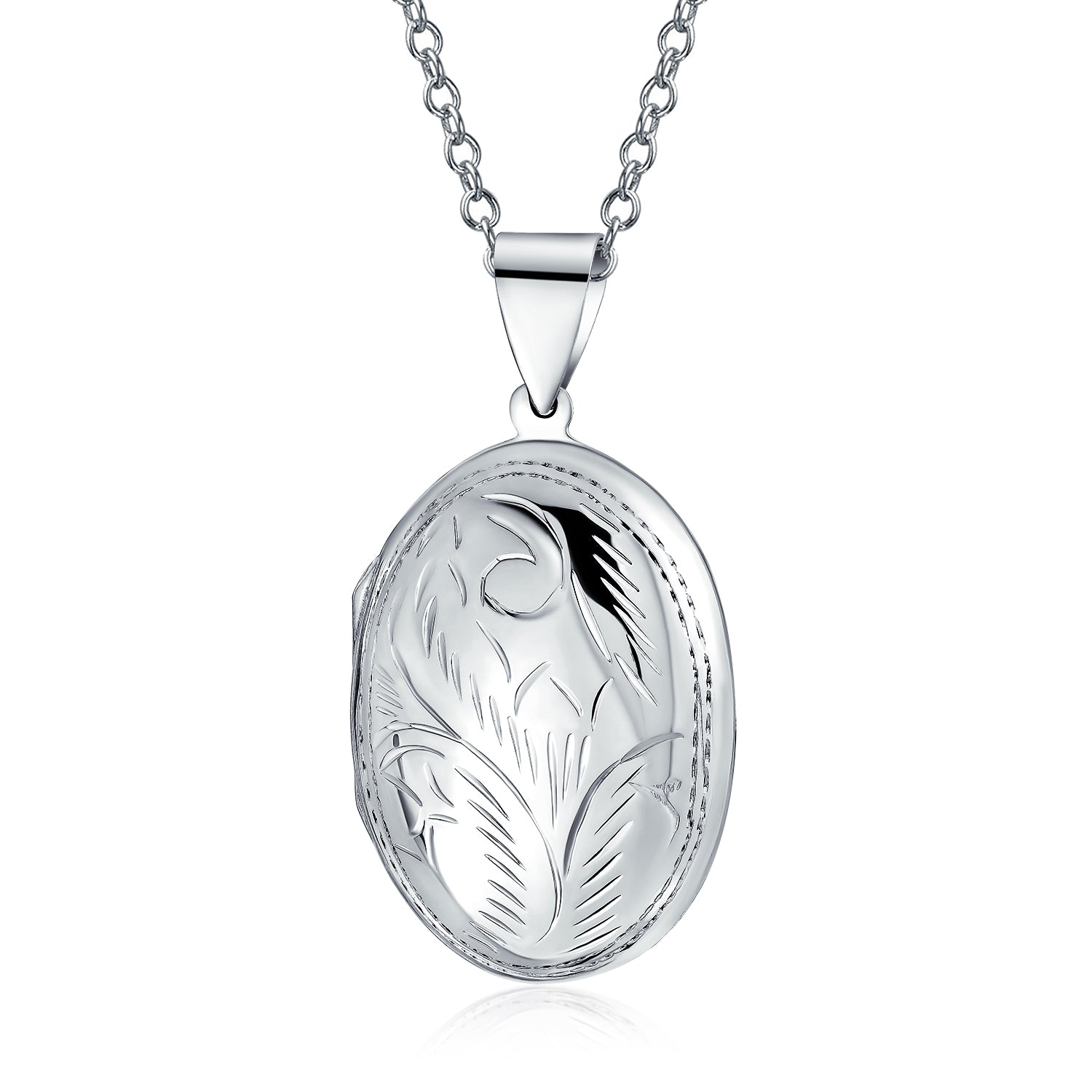 Vintage Floral Leaf Oval Locket Necklace for Photos Silver Pendant ...