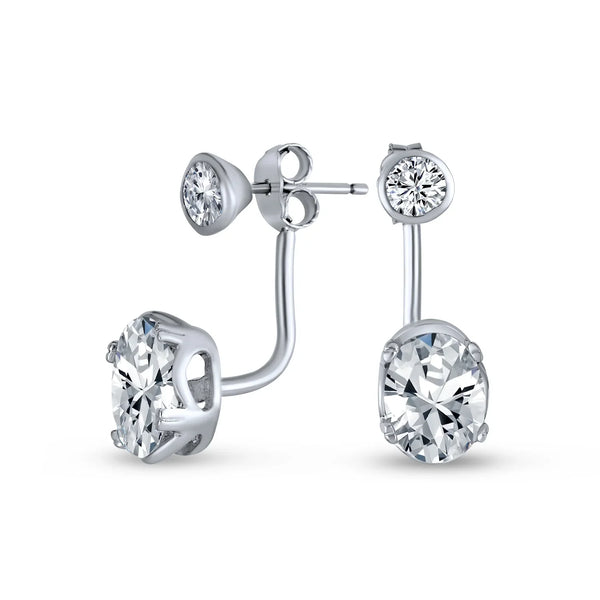 Modern Bridal Earring Jacket CZ Solitaire Studs & Sterling Silver Ear ...