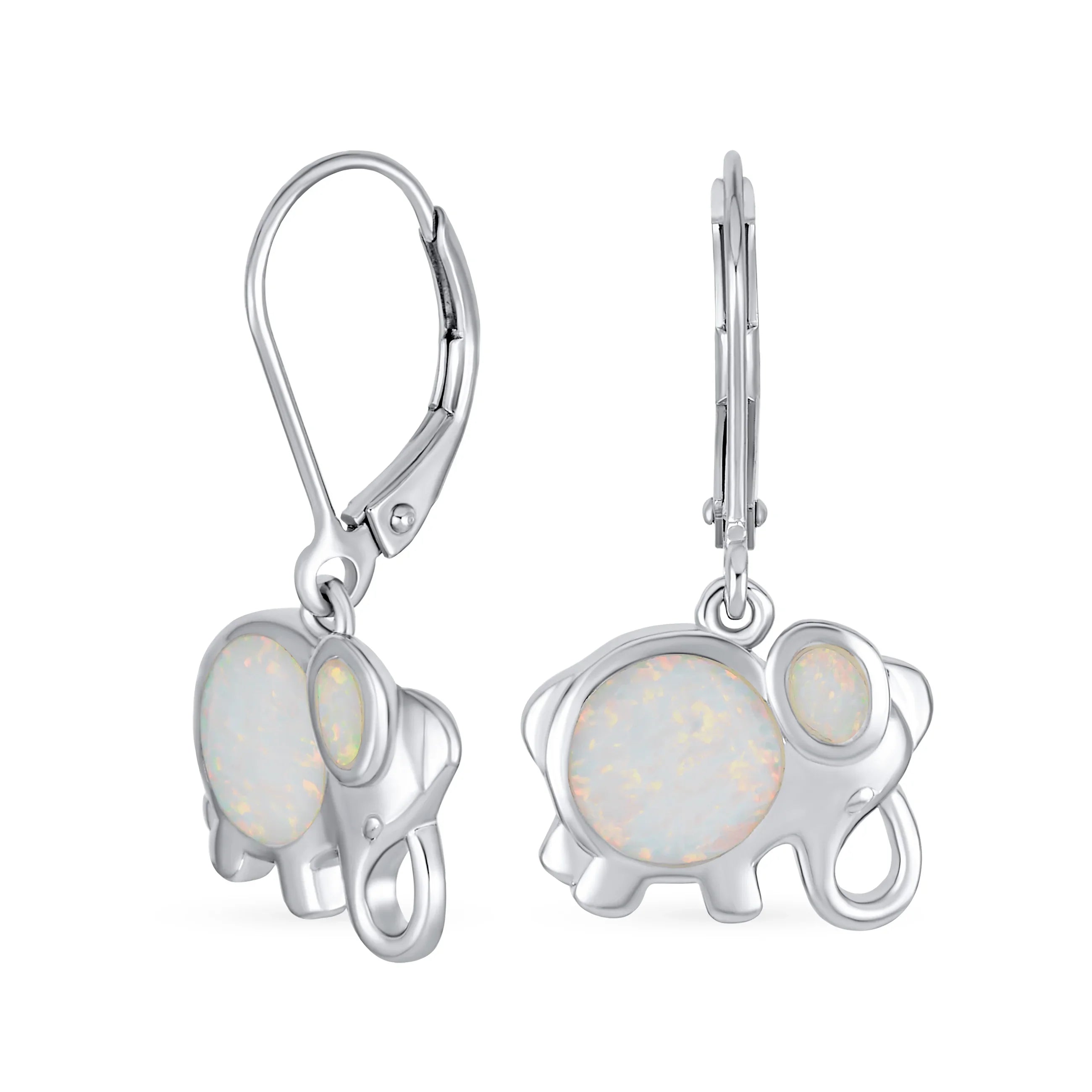 Lucky Elephant Dangle Gemstone Earrings White Opal Silver October ...