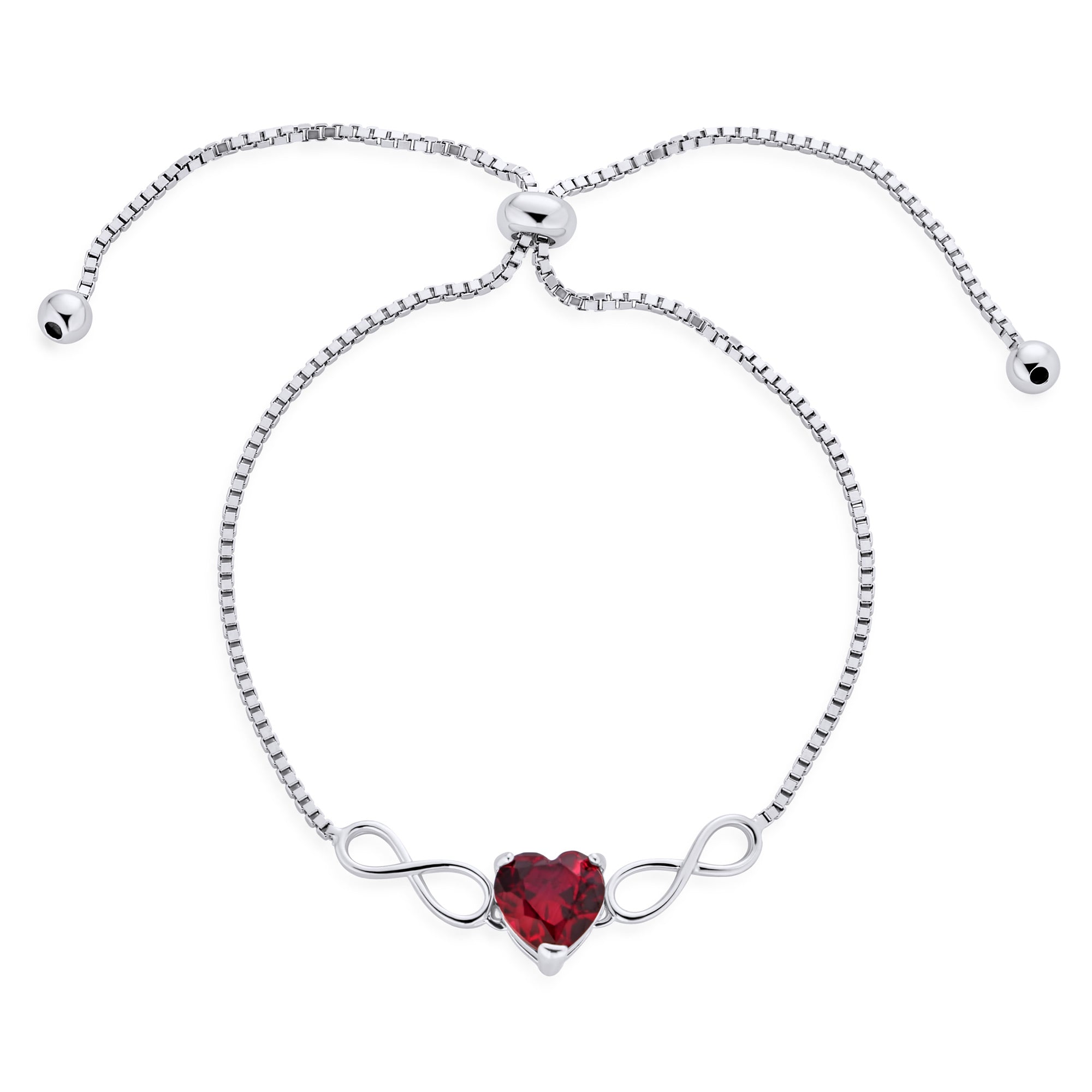 Romantic Dainty Red Heart Tennis Bracelet with Ruby Love Knot Infinity ...