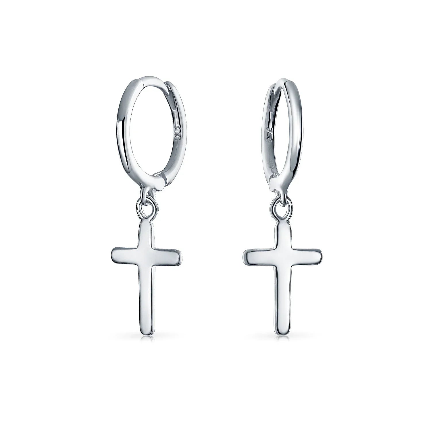 Small Religious Cross Dangle Earrings Rose Gold Plated Sterling Silver ...