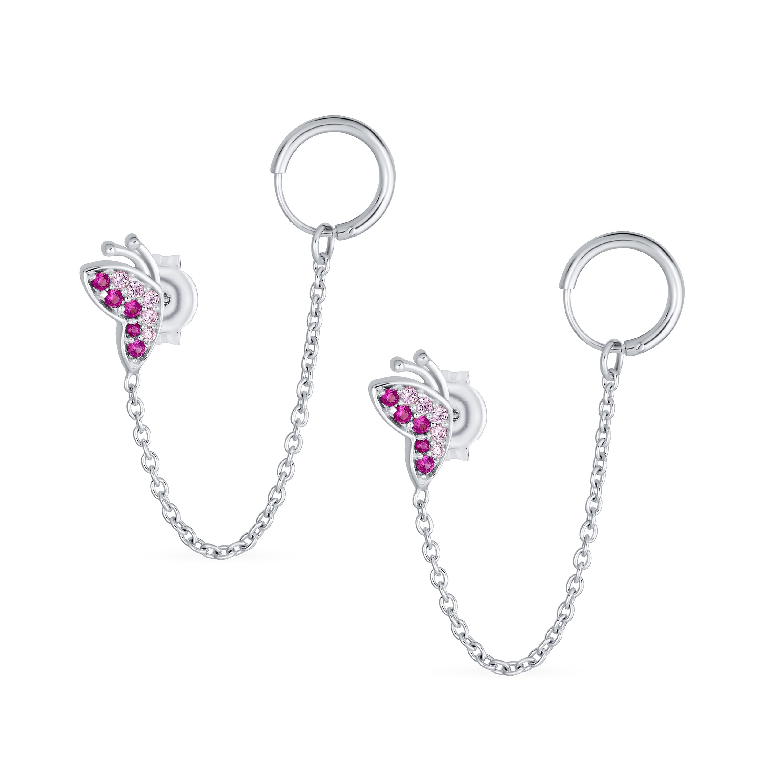 Helix Double Piercings Ear Cuff Cartilage CZ Pink Butterfly Sterling S ...