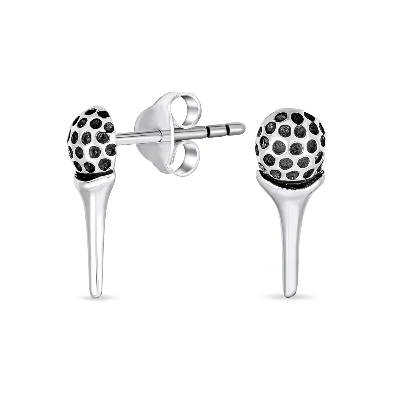 Golf Tee Ball Sports Put Two Tone Stud Earrings Golfer Sterling Silver ...