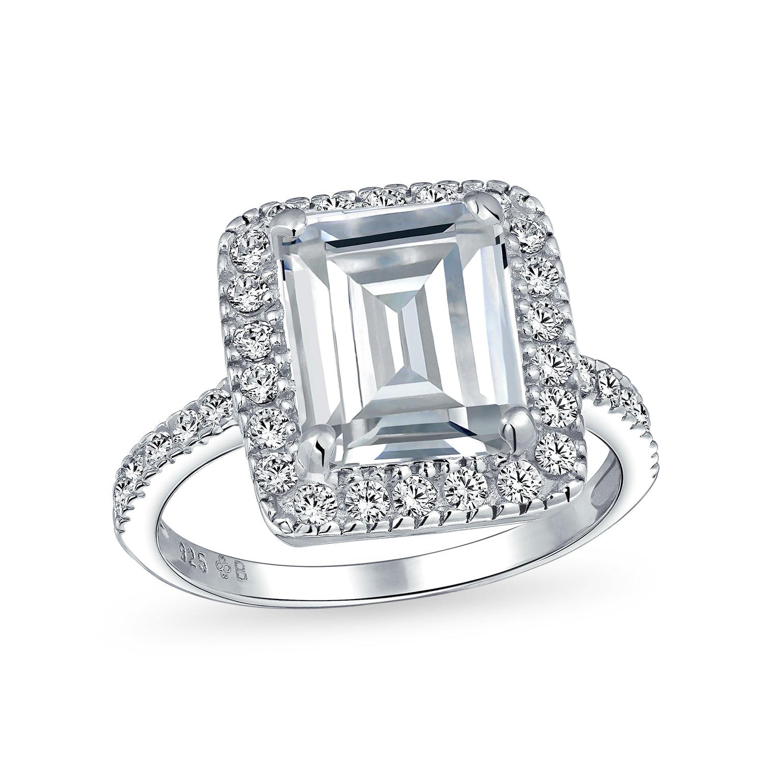 5CT Emerald Cut CZ Halo Engagement Ring Thin Pave Band