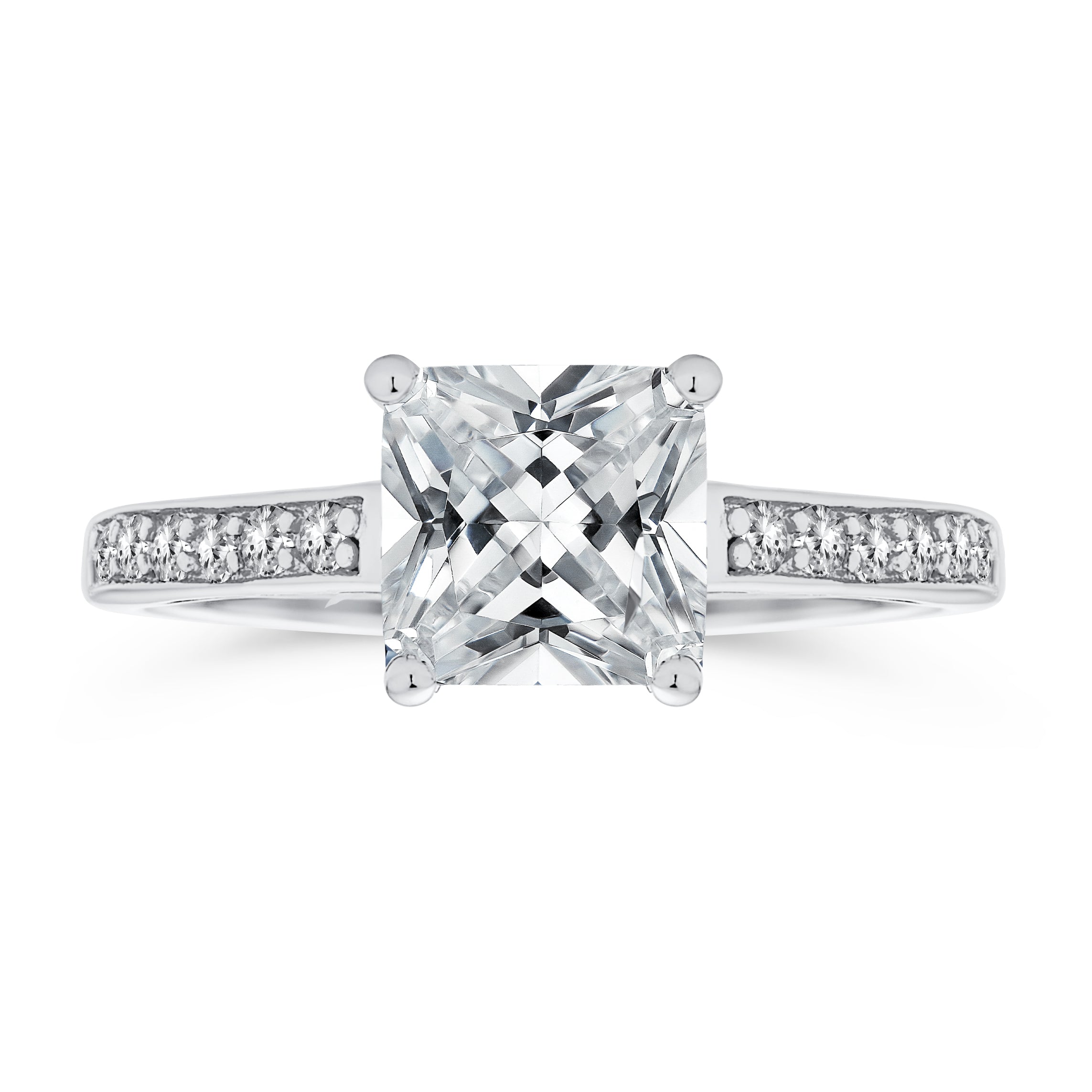 2.5CT CZ Square Solitaire Engagement Ring Pave Stone Band