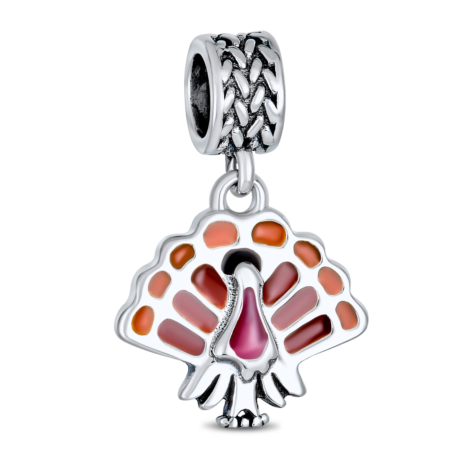 Thanksgiving Turkey Dangle Charm Bead Brown Enamel for European ...