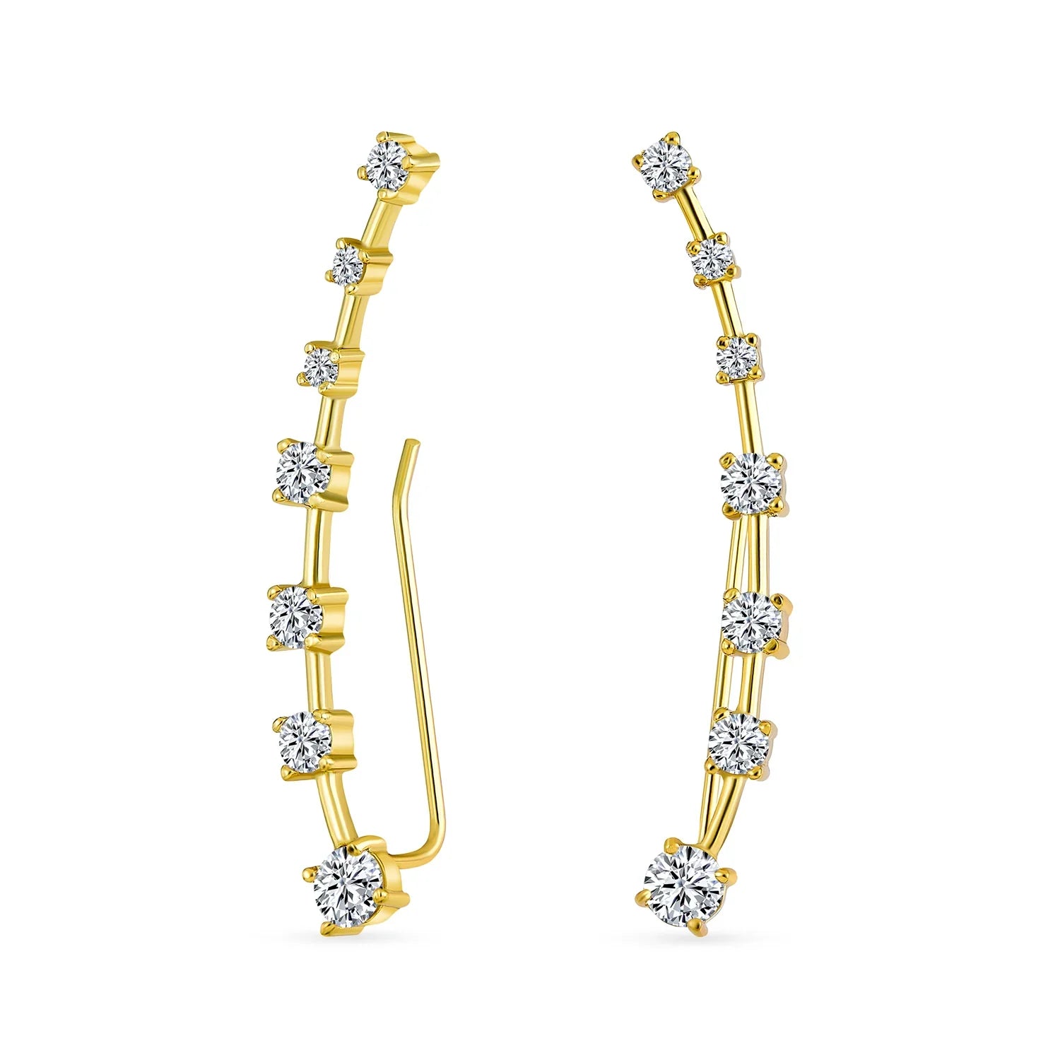 CZ Curved Crawlers Wire Cubic Zirconia Ear Cuff Cartilage Earring Gold ...