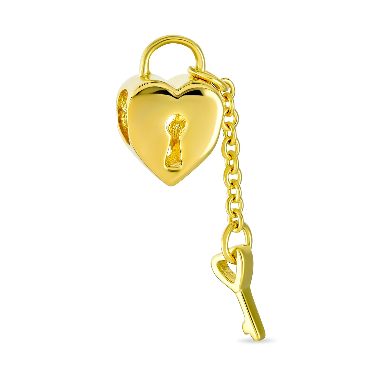 Vintage Two Tone Heart Lock & Key Charm Bead 14K Gold Plated Sterling ...