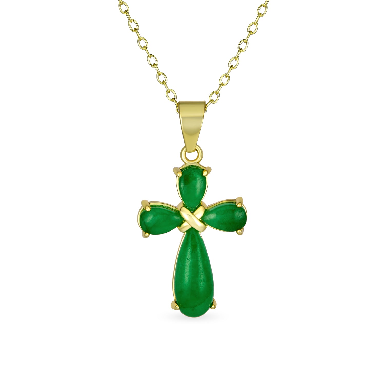 Small Timeless Fashion Green Jade Cross Pendant Necklace Gold Plated S ...
