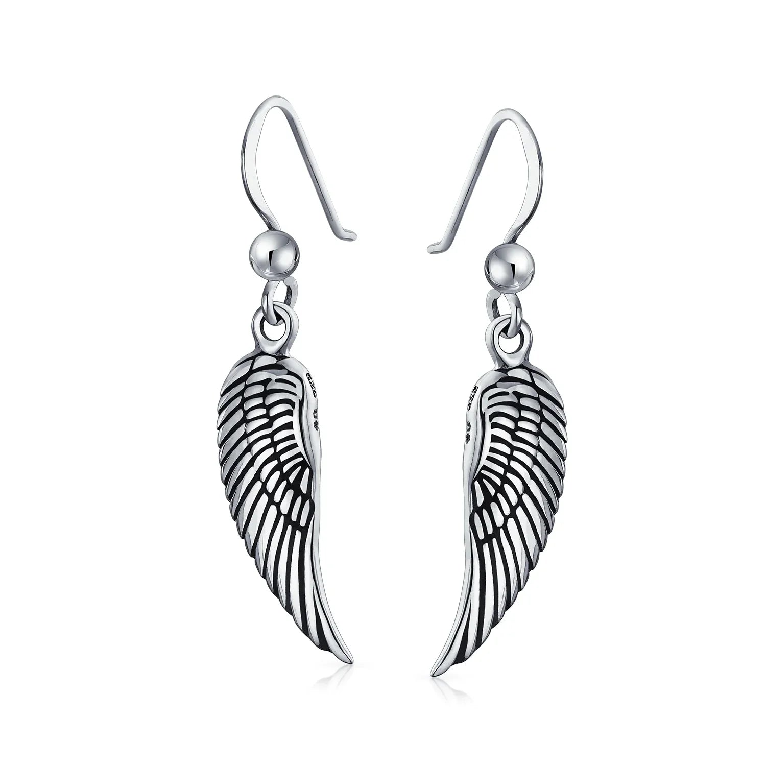 Spiritual Amulet Feathered Heart Angel Wing Dangle Earrings Sterling S ...