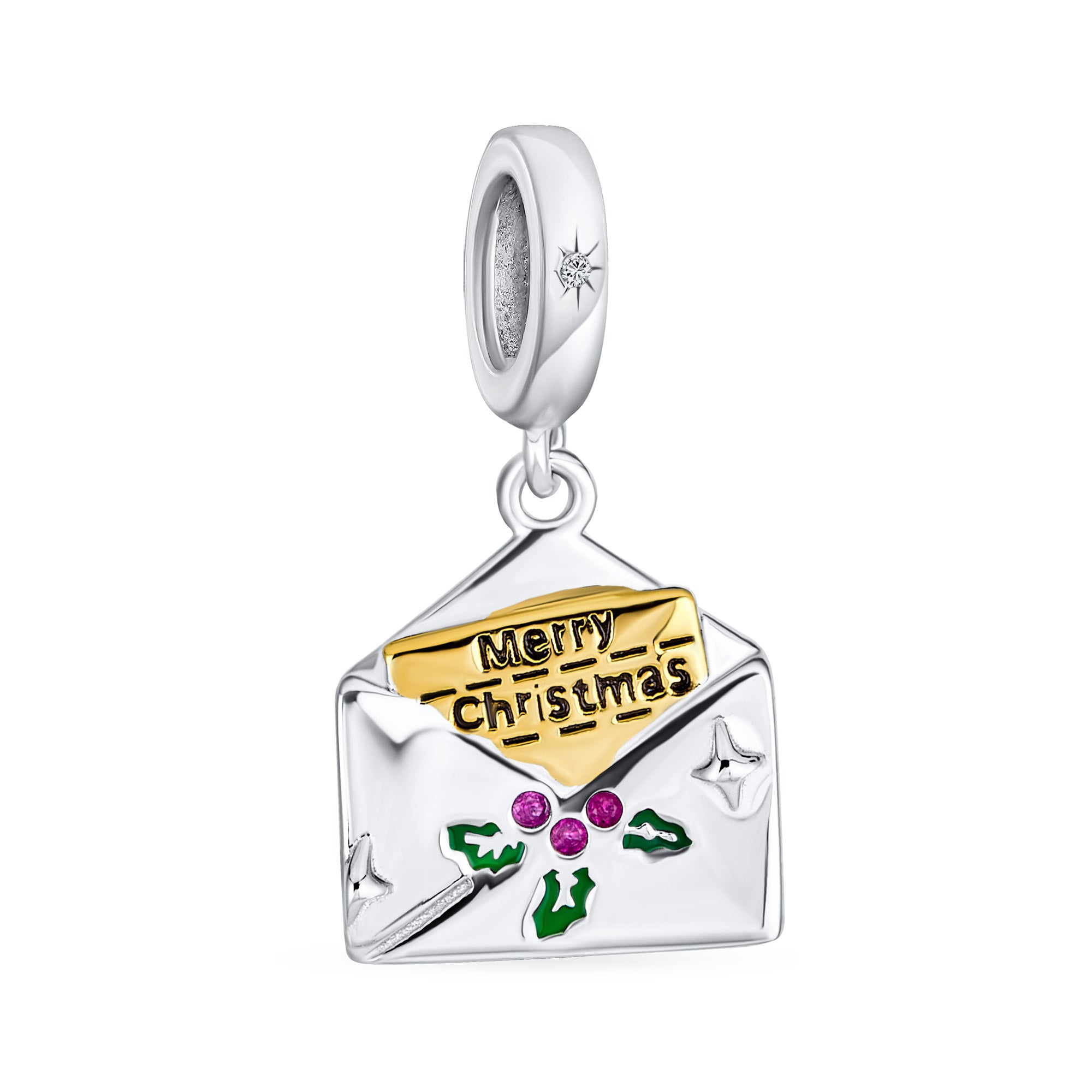 Initial Alphabet Bead Charm Holiday Green Mistletoe Red Berry Sterling ...