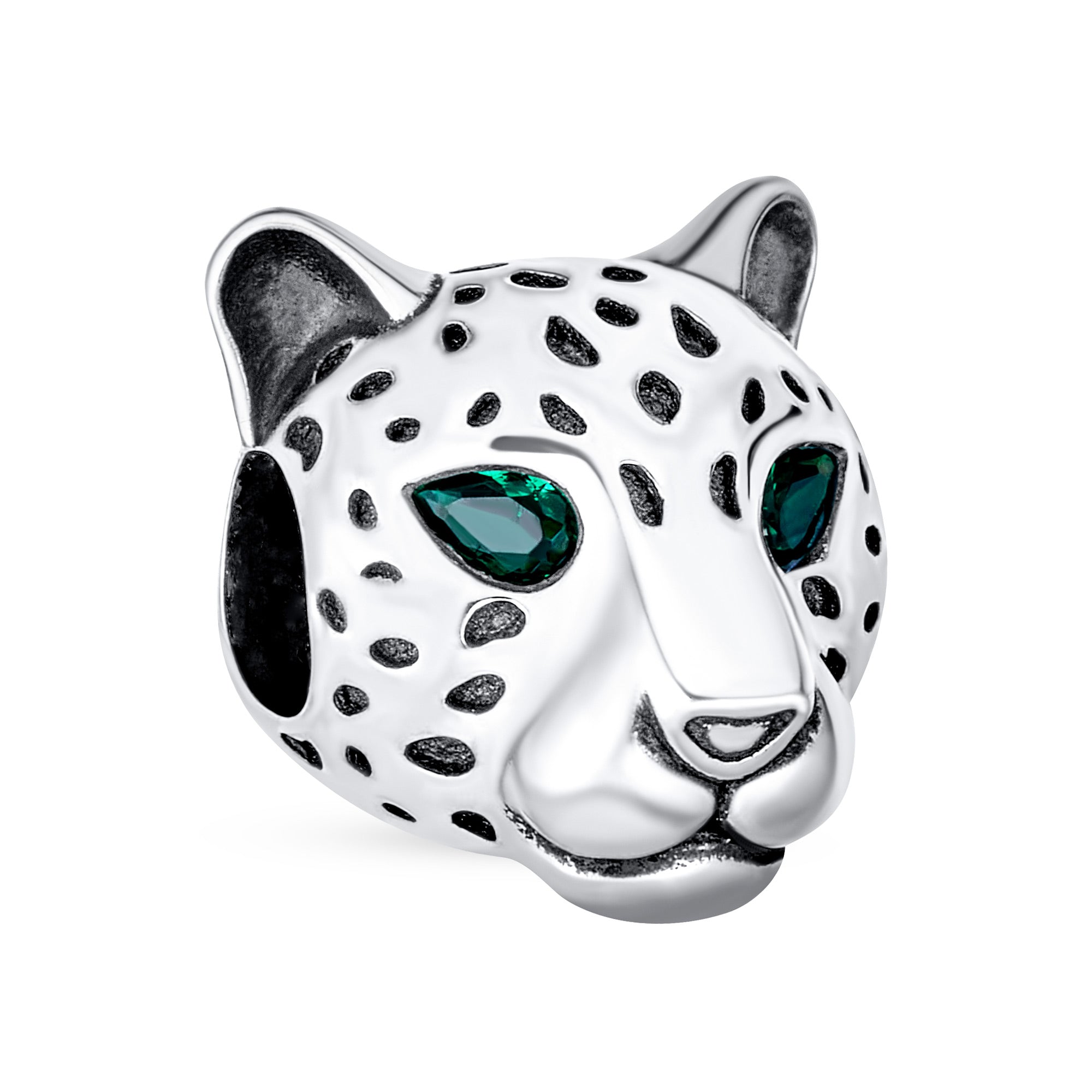Jaguar Panther Charm Bead with Green CZ Eyes Oxidized Silver for Brace ...