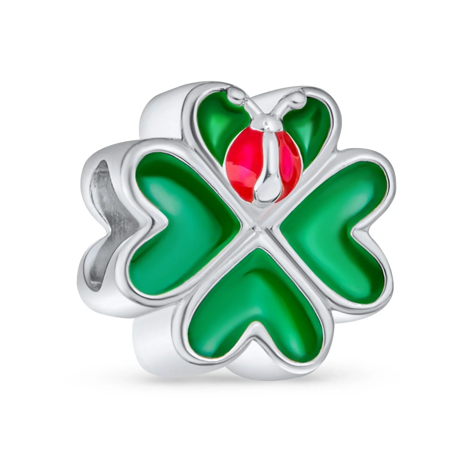 Good Luck Ladybug Shamrock Green Heart Clover Charm Bead for European ...