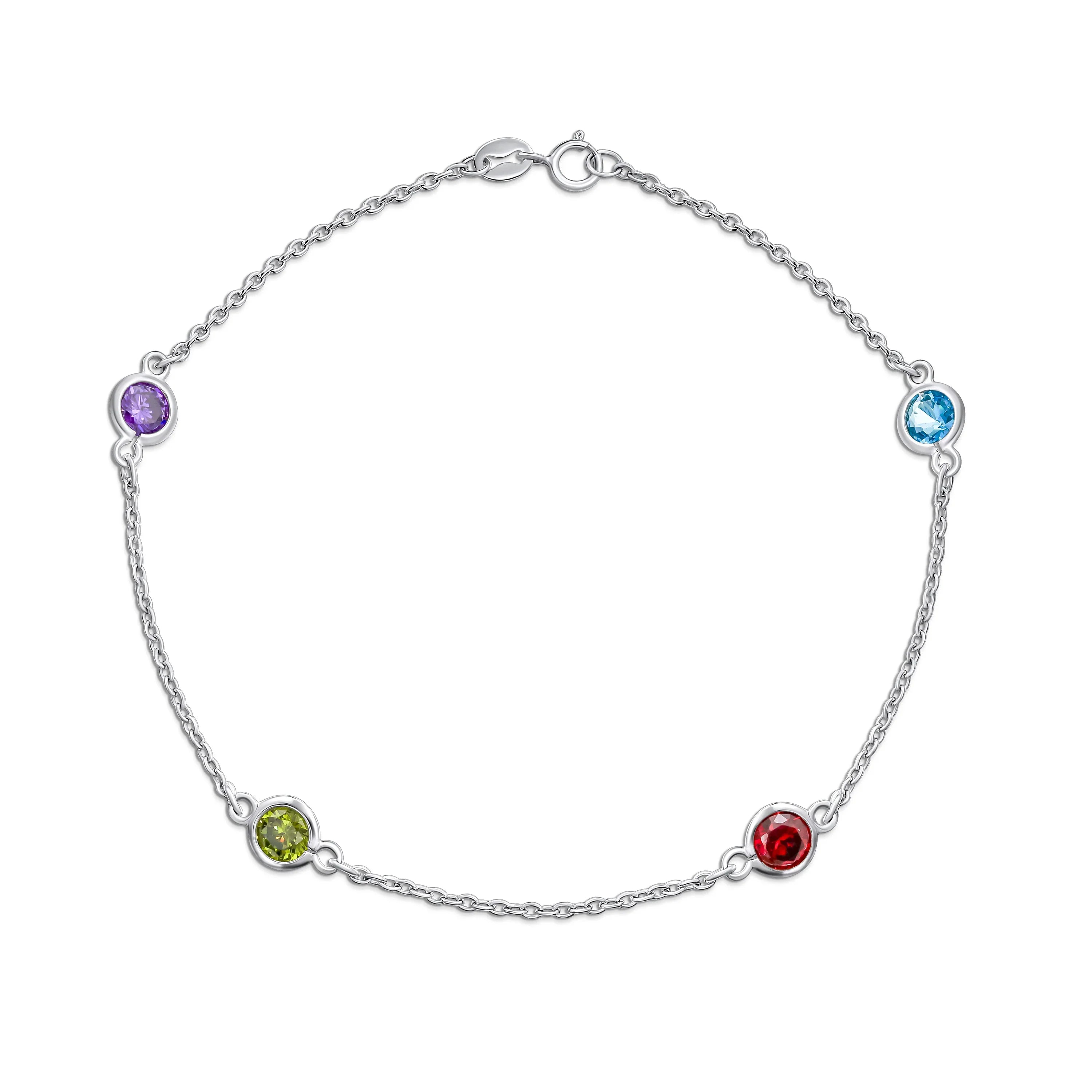 Elegant Multi-Color CZ Anklet Ankle Bracelet Sterling Silver Chain 9 Inch