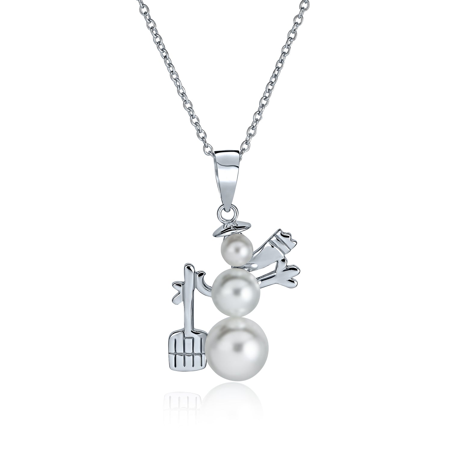 Elegant Winter White Pearl Snowman Pendant Necklace in Sterling Silver ...