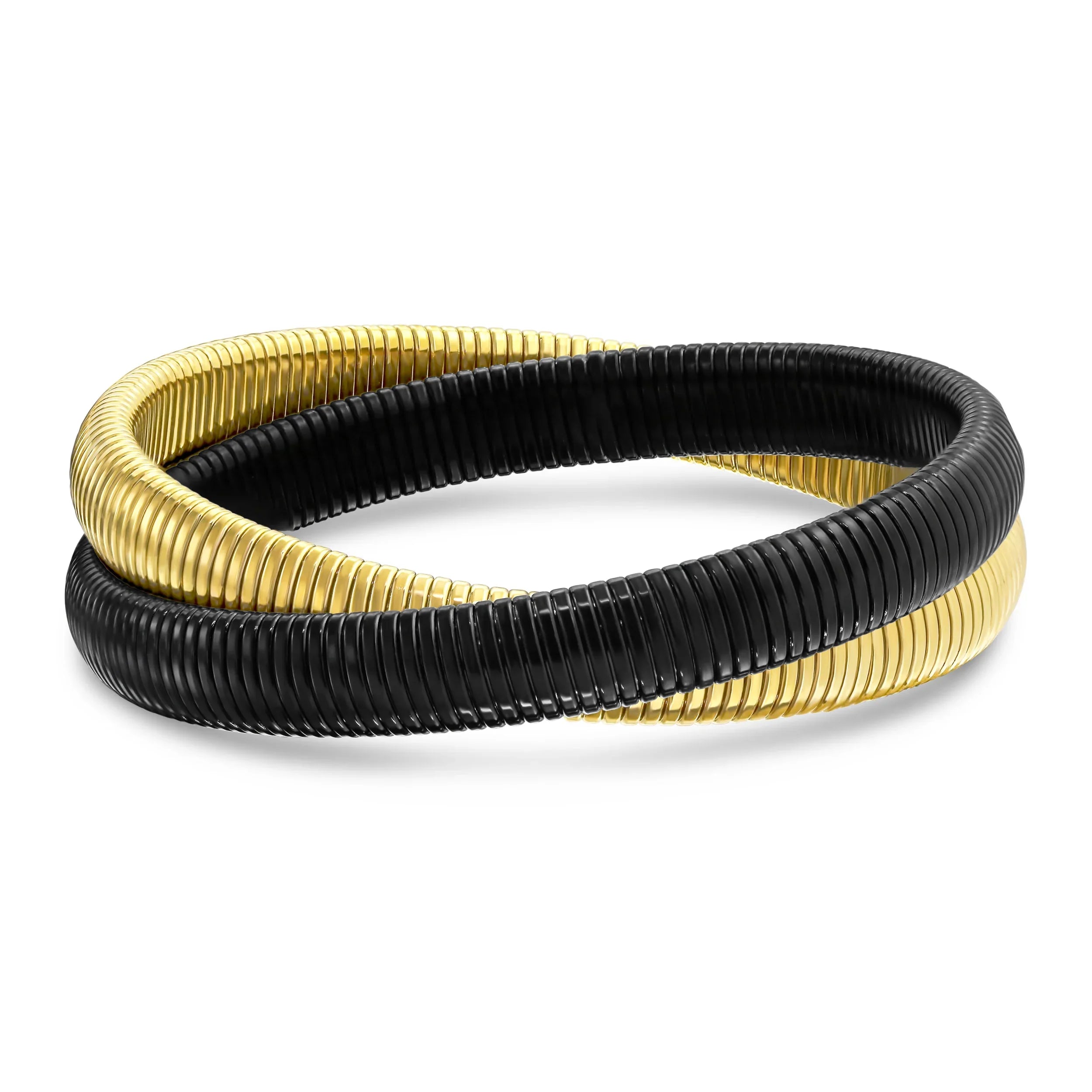 Omega Snake Cobra Wide Bangle Bracelet Set, Two Tone Twisted Bands, Go ...