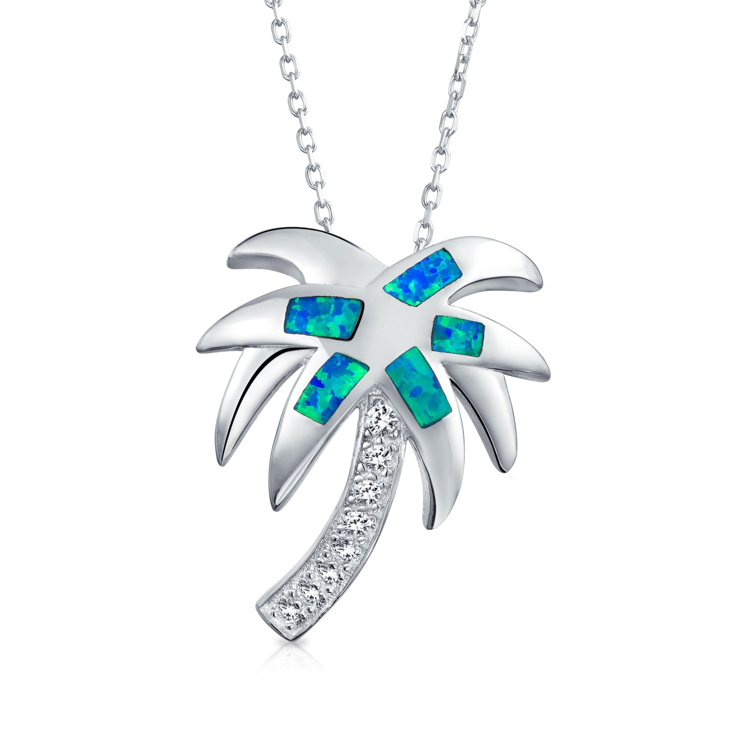 Nautical Tropical Opal Palm Tree Pendant Necklace in Sterling Silver ...