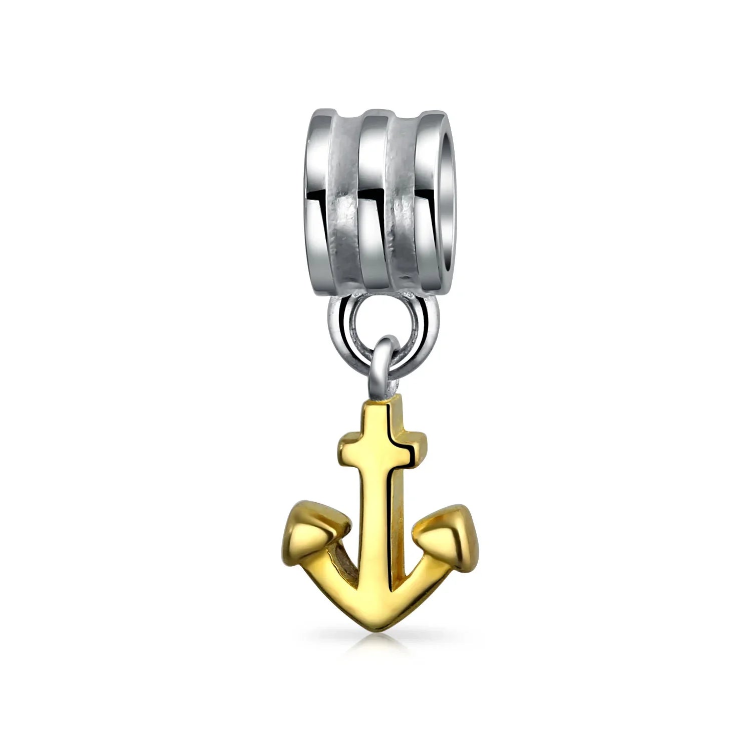 Two Tone Nautical Anchor Dangle Charm Bead 14K Gold Plated Sterling Si ...