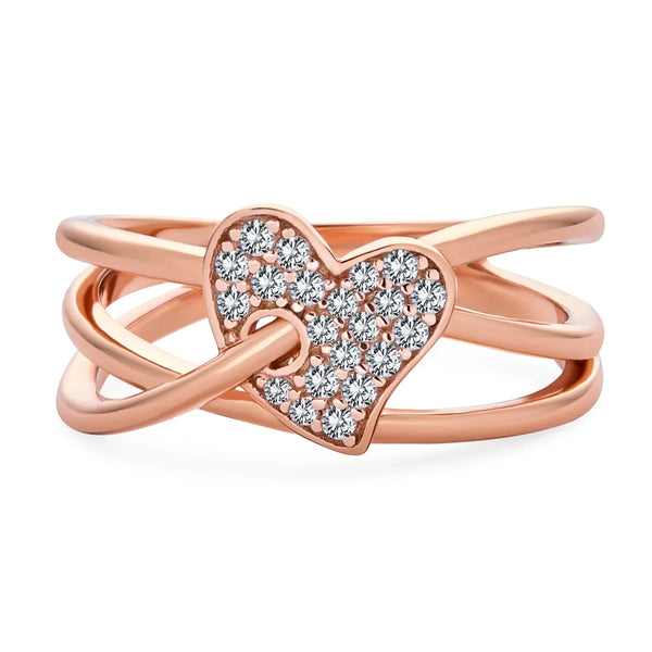 Romantic Pave CZ Accent Cocktail Statement Ring in Rose Gold Plated St ...