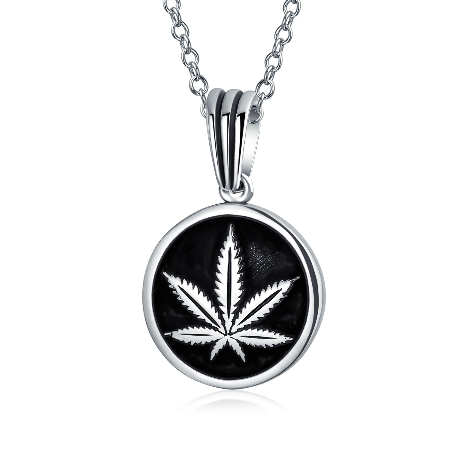Marijuana Weed Leaf Dangle Medal Pendant Necklace .925 Sterling Silver ...