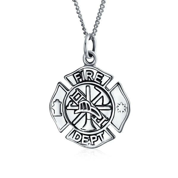 Firefighter Shield Medallion Pendant Necklace for Firemen Wife in Ster ...