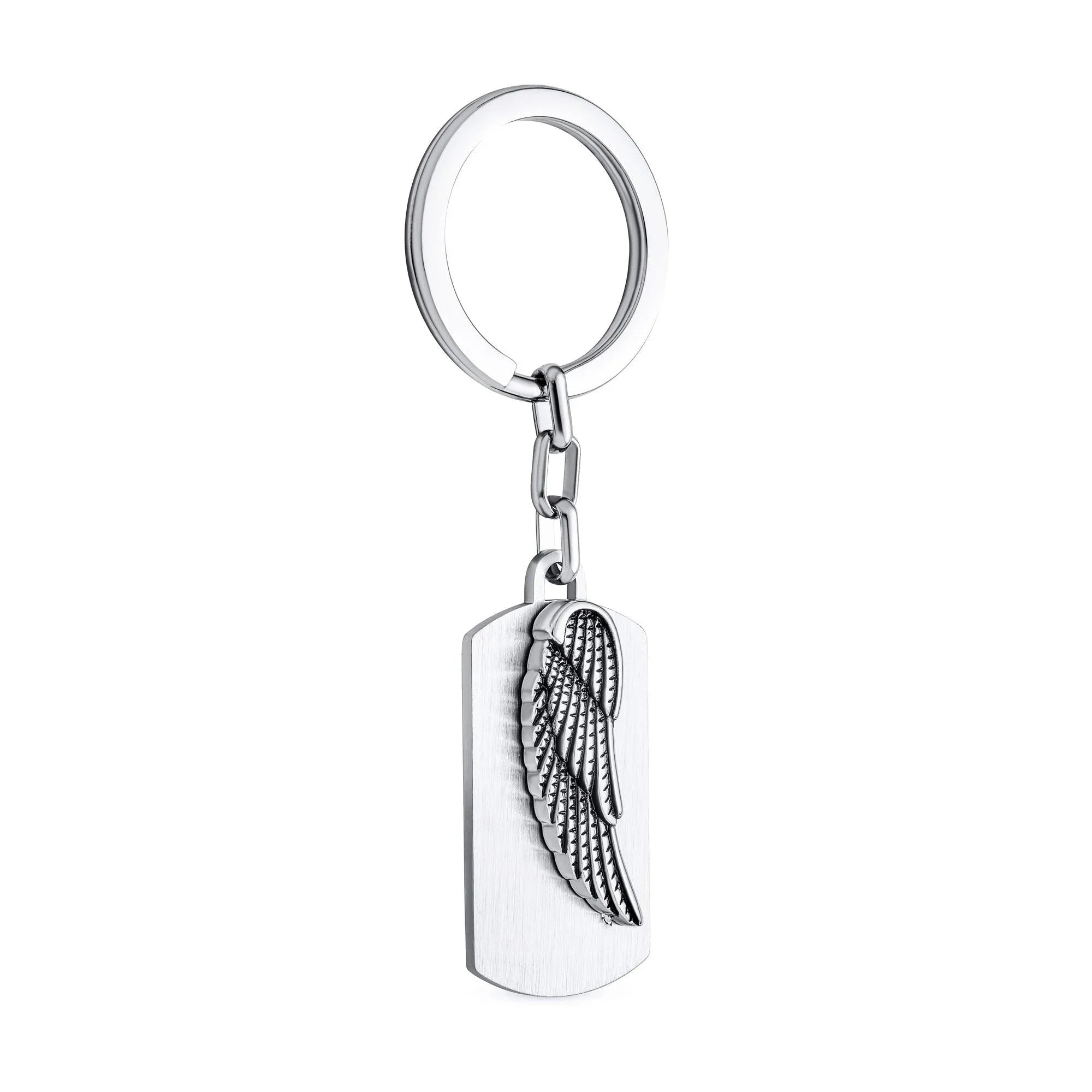 Angel Wing Feather Dog Tag Keychain Key Ring Holder Stainless Steel ...