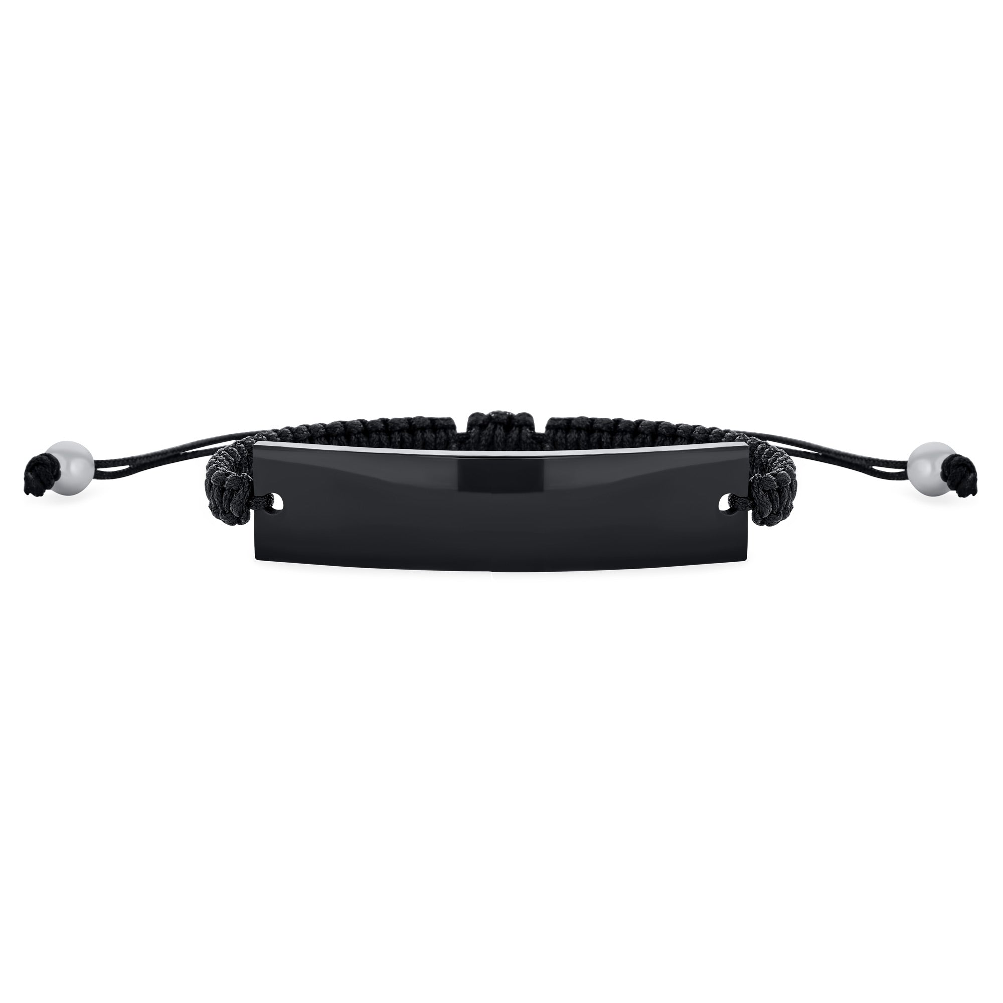 Black ID Bracelet with Braided Rope Cord and Stainless Plate