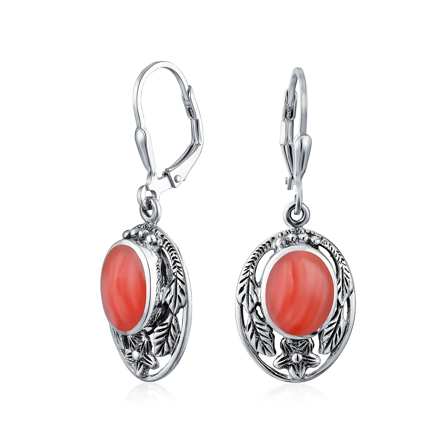 Native American Dangle Earrings Turquoise Coral Feathers