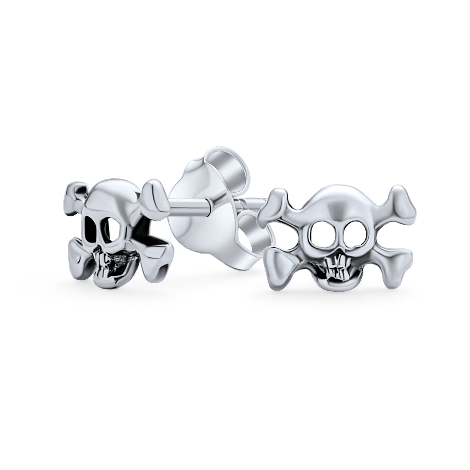 Caribbean Pirate Skeleton Goth Crossbones Skull Stud Earrings .925 Sil ...