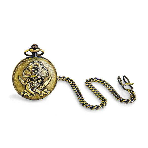 Biker Caribbean Pirate Skull Crossbones Pocket Watch Bronze Finish ...