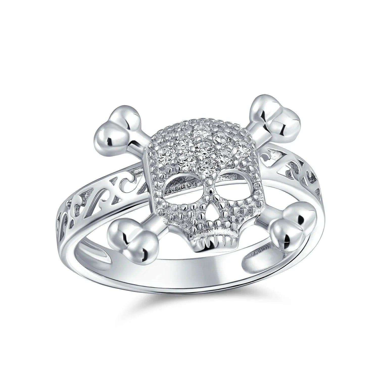 Goth Pave CZ Caribbean Pirate Skull Crossbones Ring Sterling Silver ...