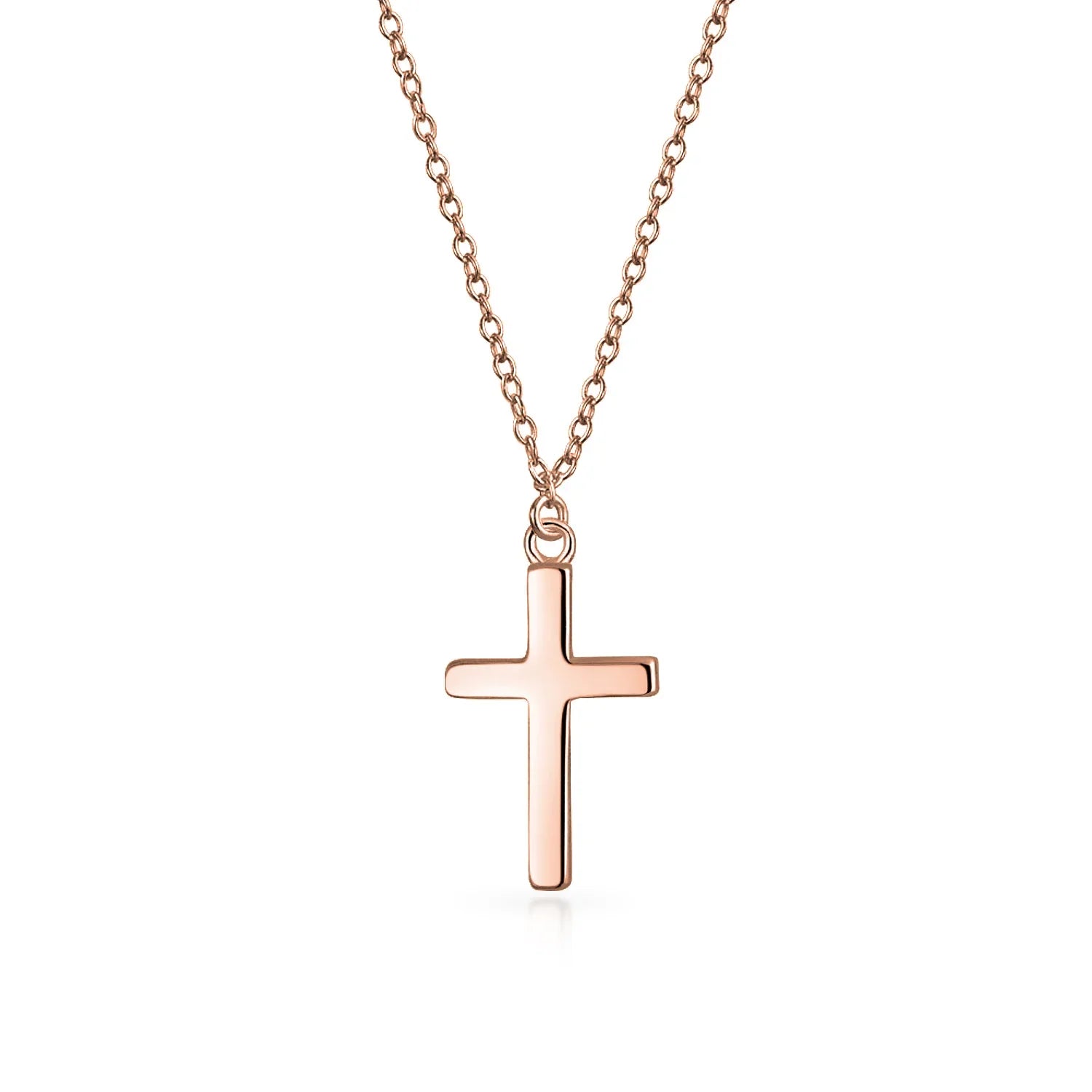 Minimalist Religious Cross Pendant Necklace Rose Gold Plated Sterling ...