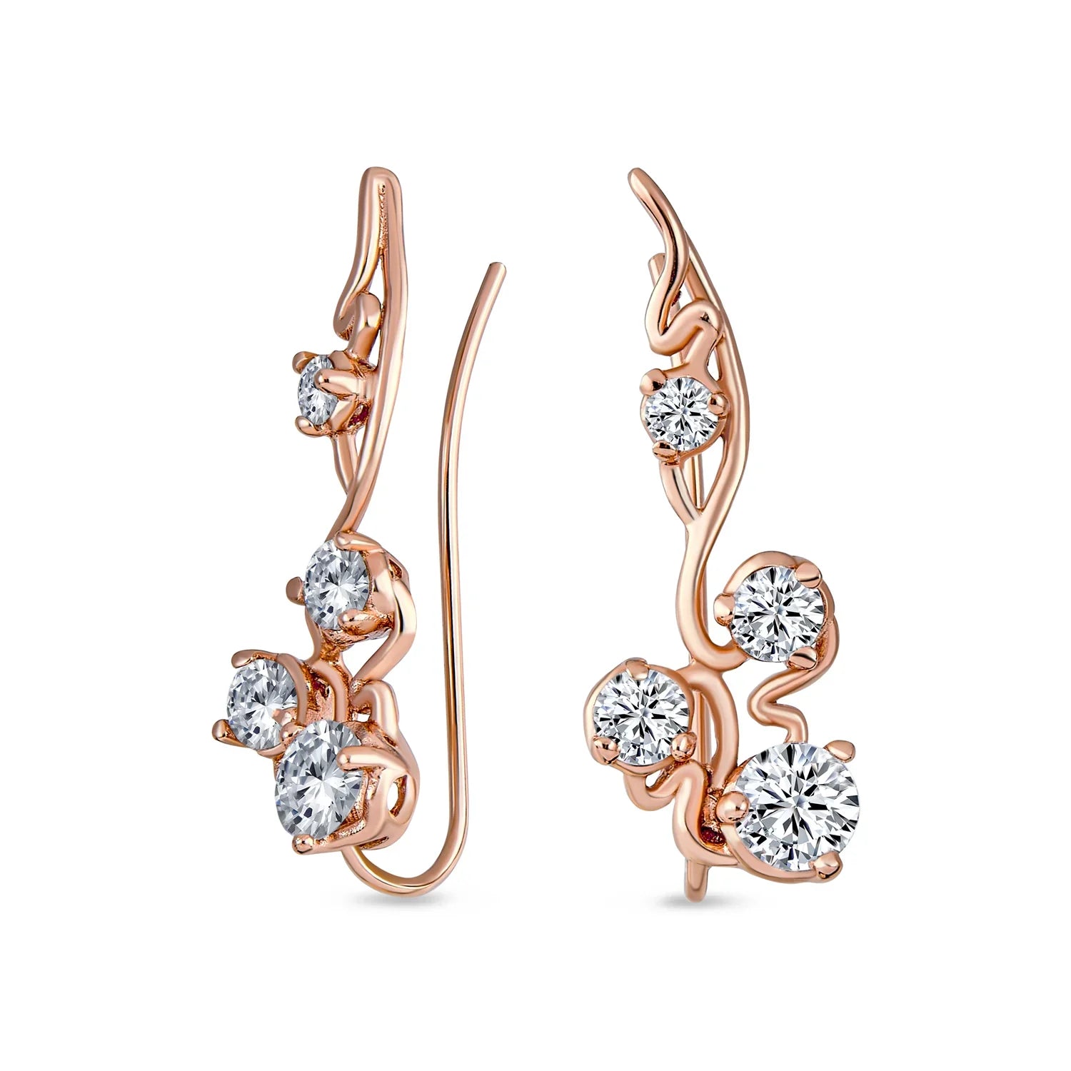 Trendy Swirl Wire Ear Cuff Cartilage Earrings with Round CZ Rose Gold ...