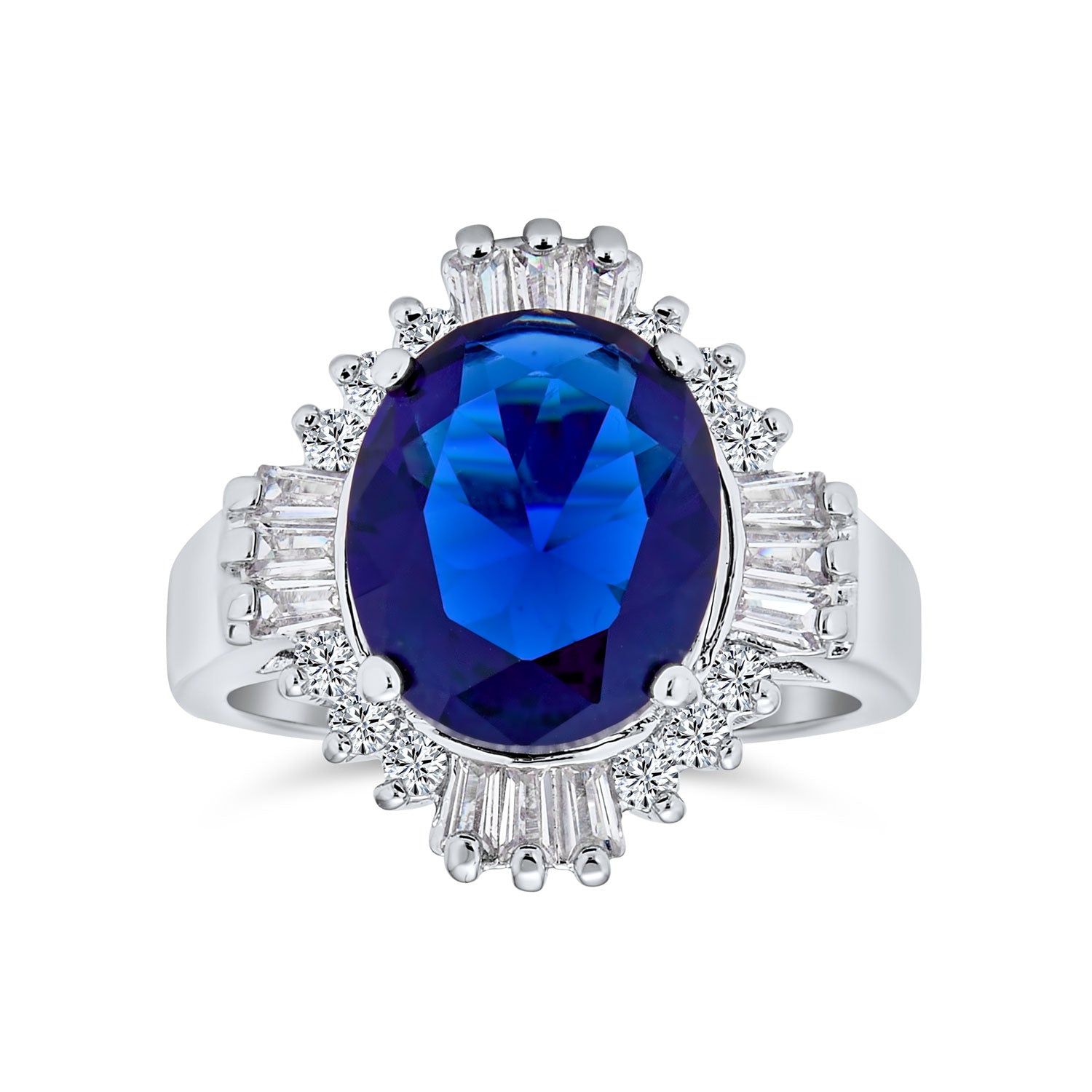 Art Deco Royal Blue Oval Halo 6CT CZ Statement Ring