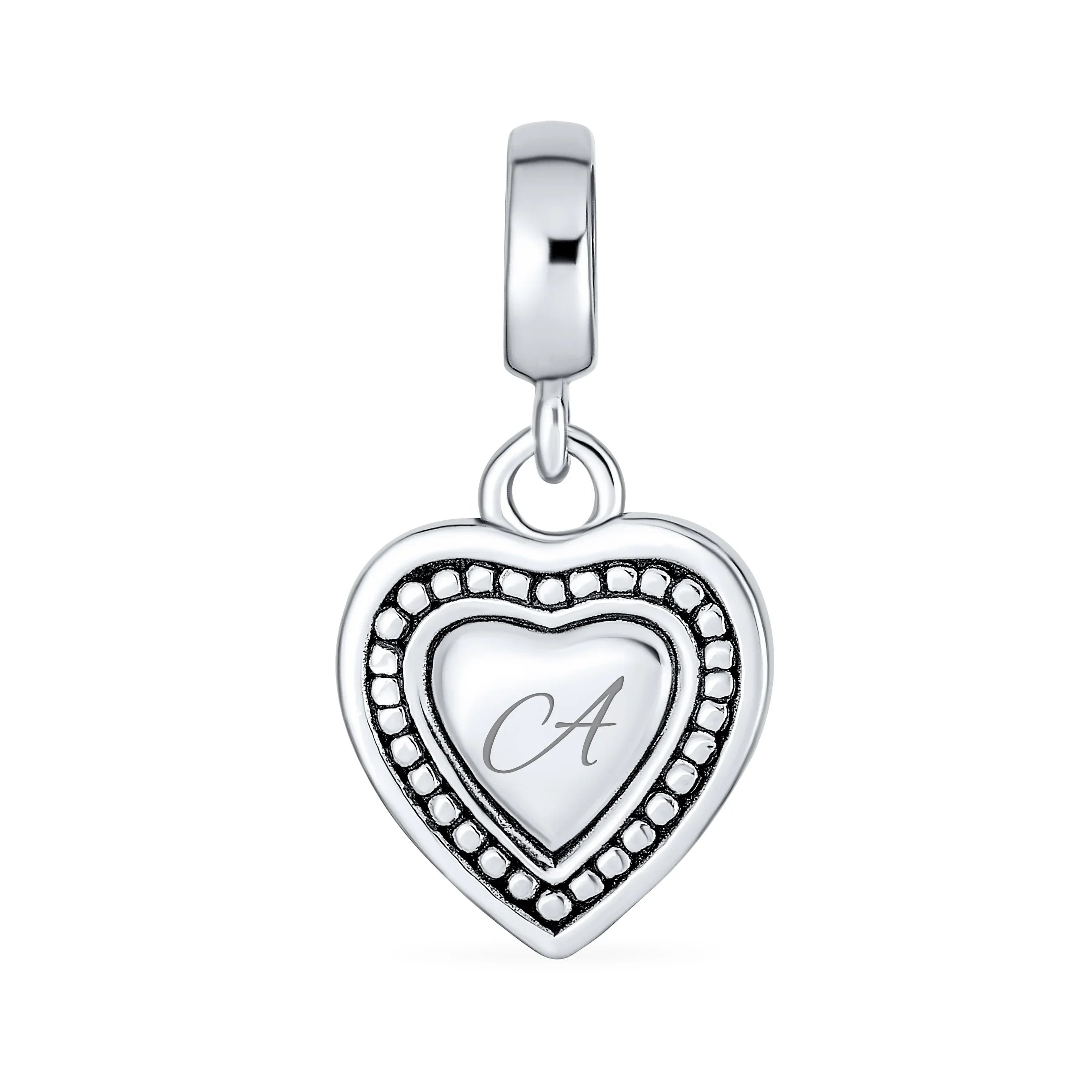 Vintage Script Initial Alphabet Bead Charm Heart Sterling Silver for ...