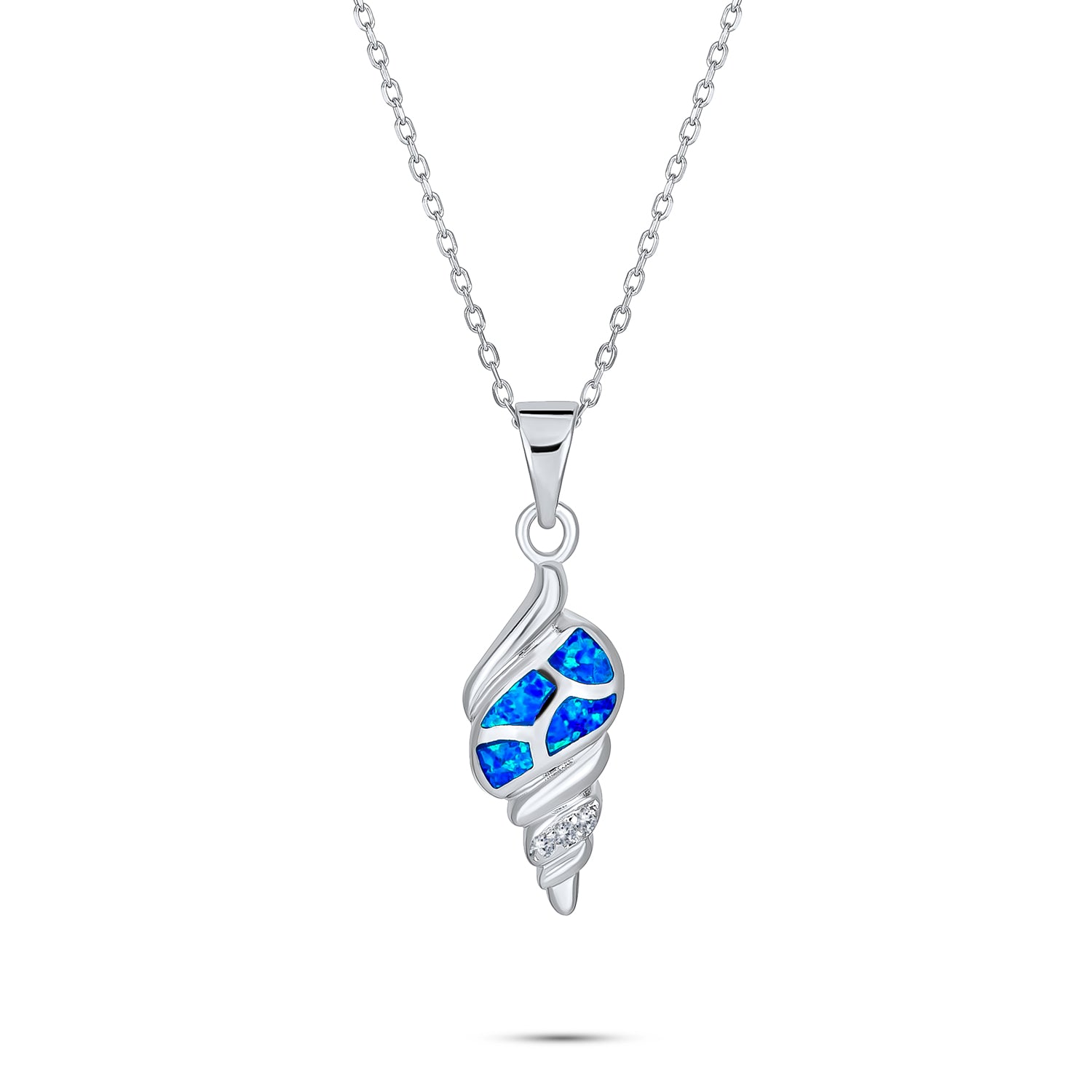 Vacation Blue Gemstone Opal Inlay Sea Shell Pendant Necklace Sterling ...