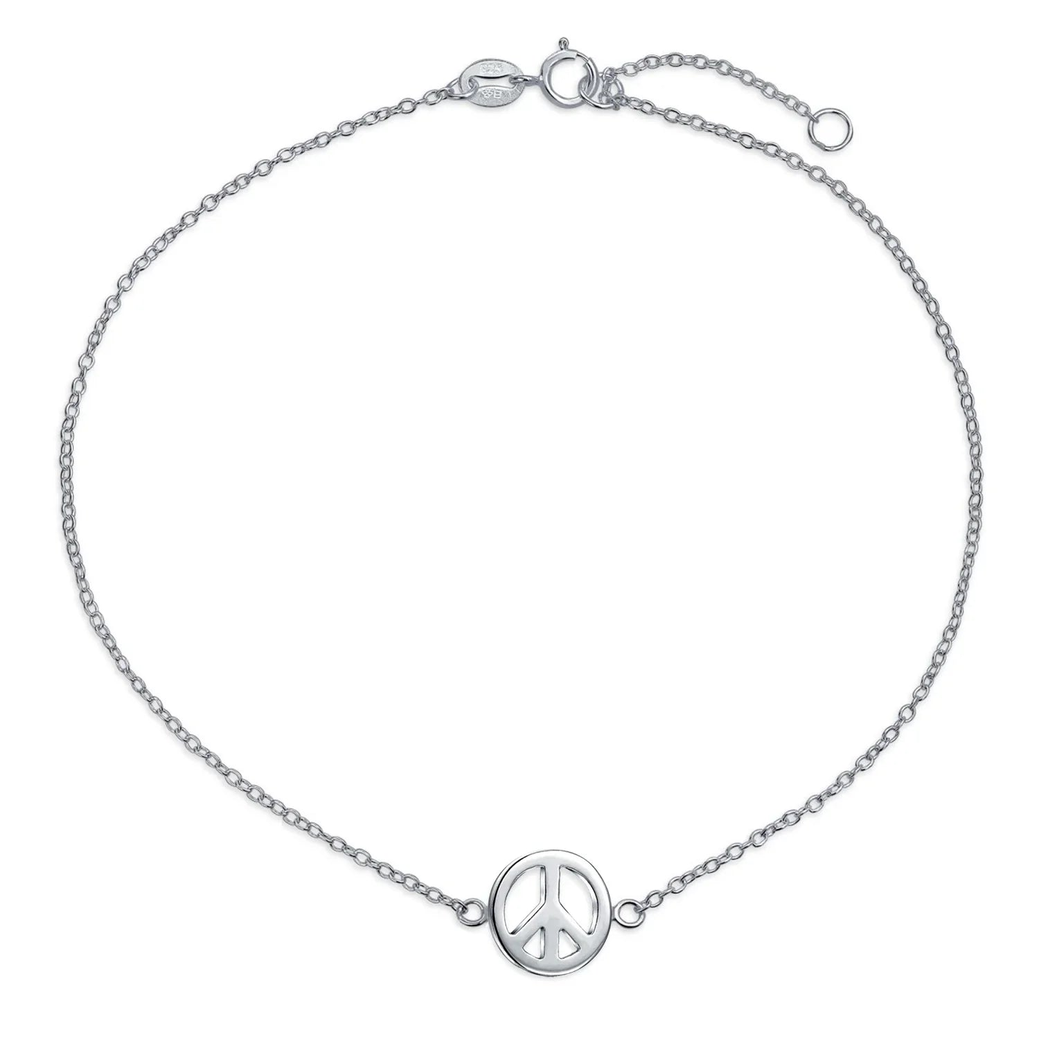 Peace Sign Charm Anklet Ankle Bracelet Sterling Silver 9-10 Inch ...