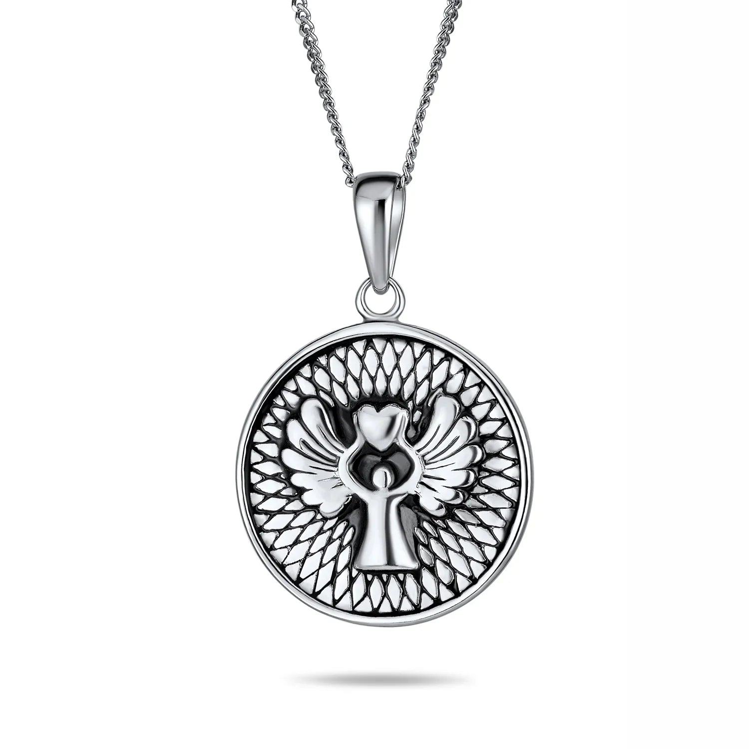 Guardian Angel Round Medallion Medal Pendant Necklace Sterling Silver ...