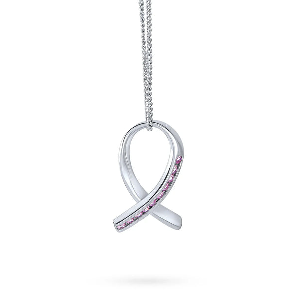 Strength & Hope Pink Ribbon CZ Pendant Necklace Sterling Silver Cancer ...