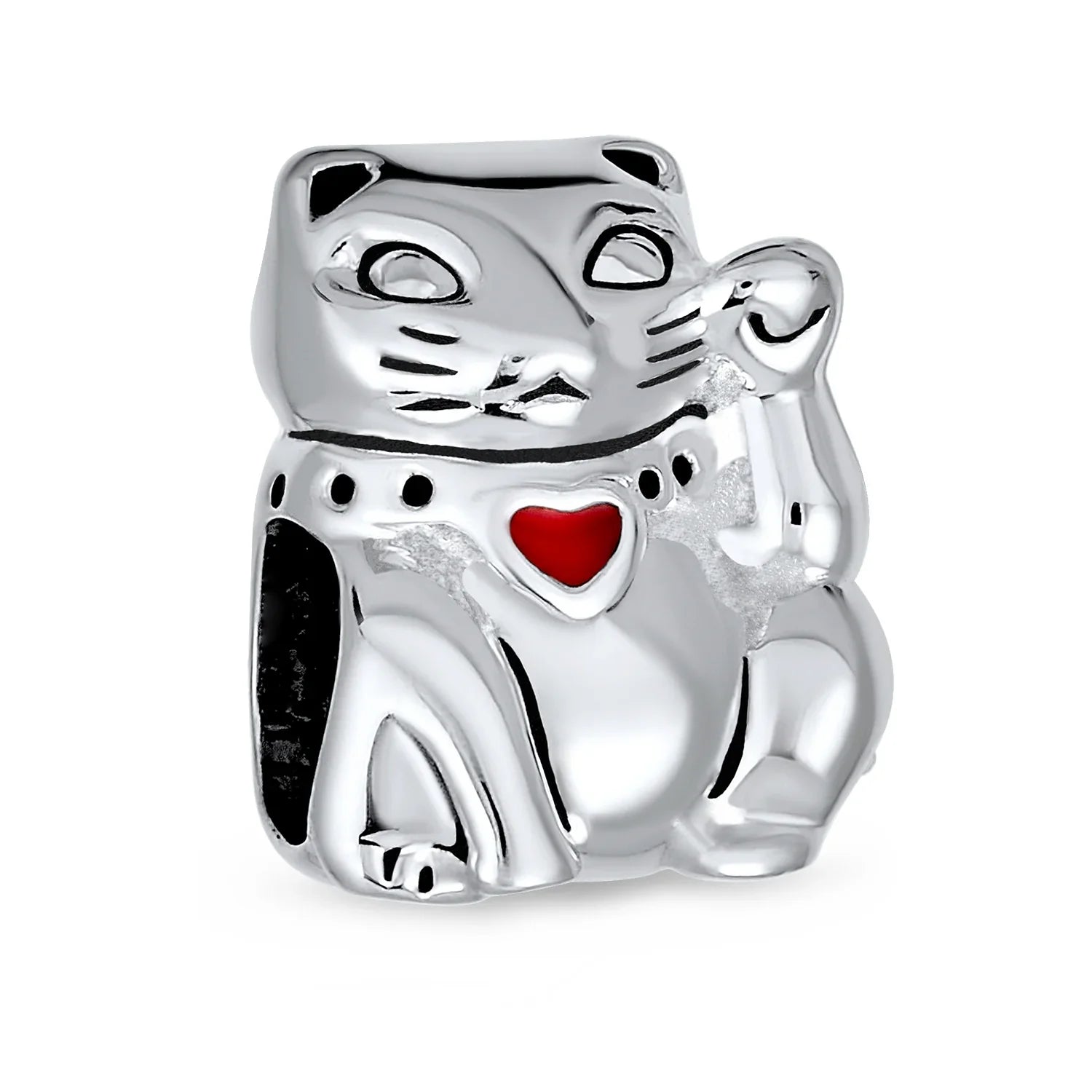 Japanese Red Heart Maneki Neko Lucky Cat Charm Bead for European Brace ...